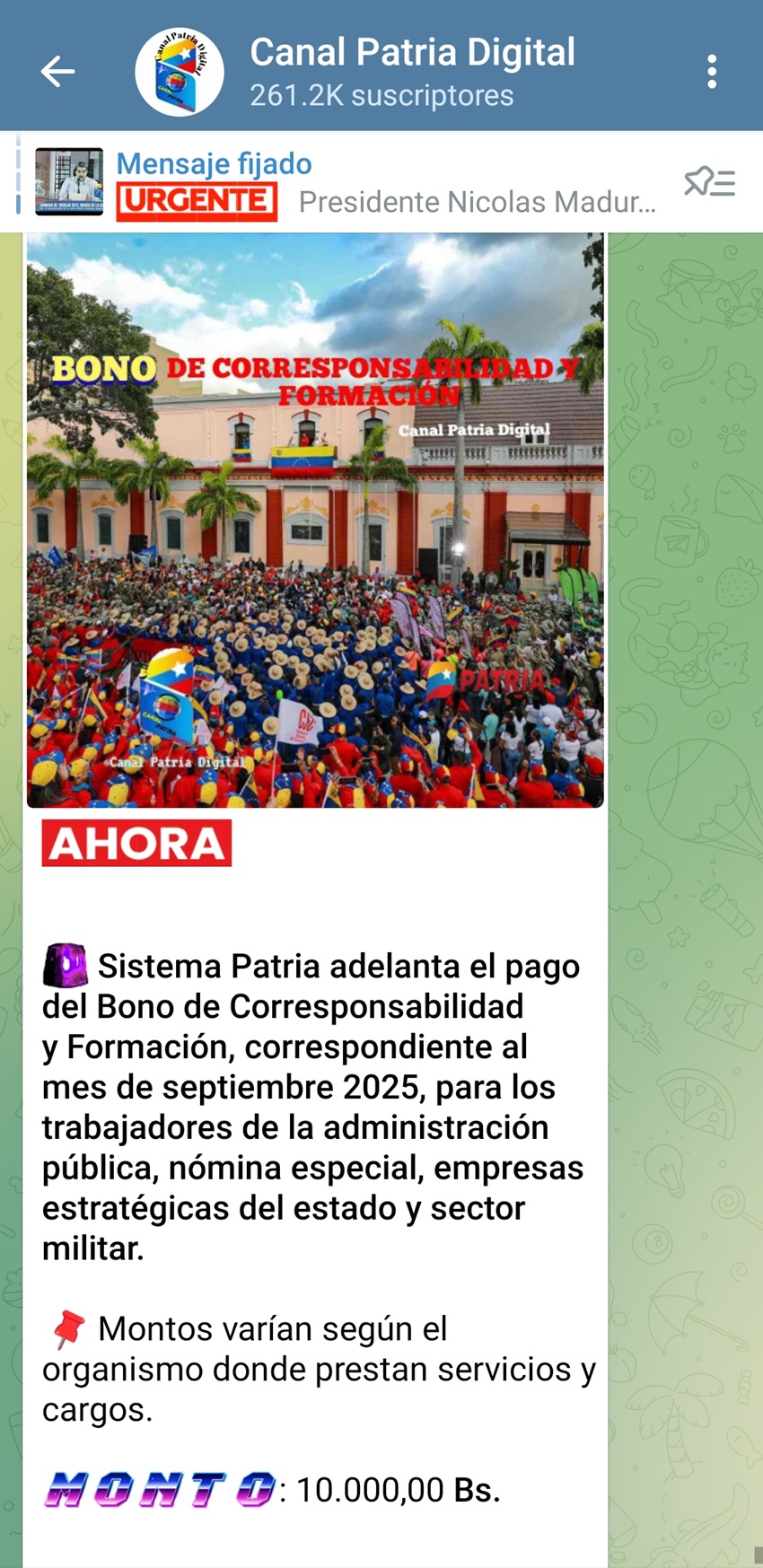 Adelantan pago del bono Corresponsabilidad y Formación