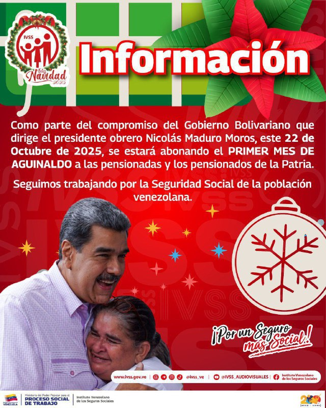 IVSS anuncia pago del primer mes de aguinaldo a pensionados
